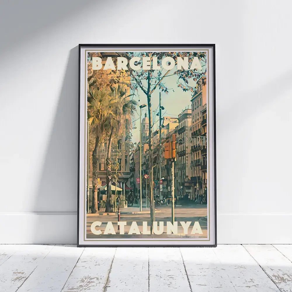 Vintage Barcelona Travel Poster – Street Scene Catalunya Art Print – My ...